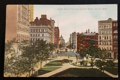 Vintage Postcard Capital Square Park Griswold Street Scene Detroit ...