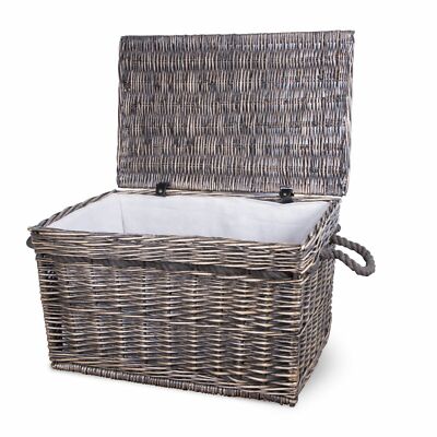 Vintage Wicker Trunk Baby Nursery Toys Blanket Storage Chest Basket Box ...
