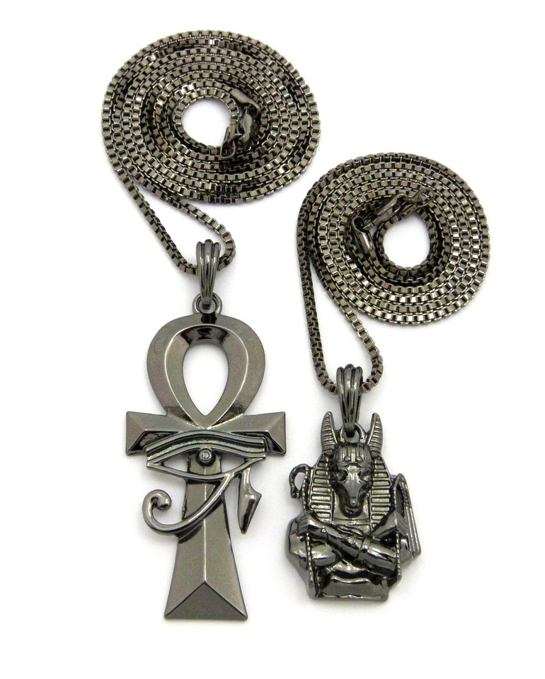 NEW EGYPTIAN ANUBIS & ANKH CROSS PENDANT & BOX CHAINS HIP HOP NECKLACE ...