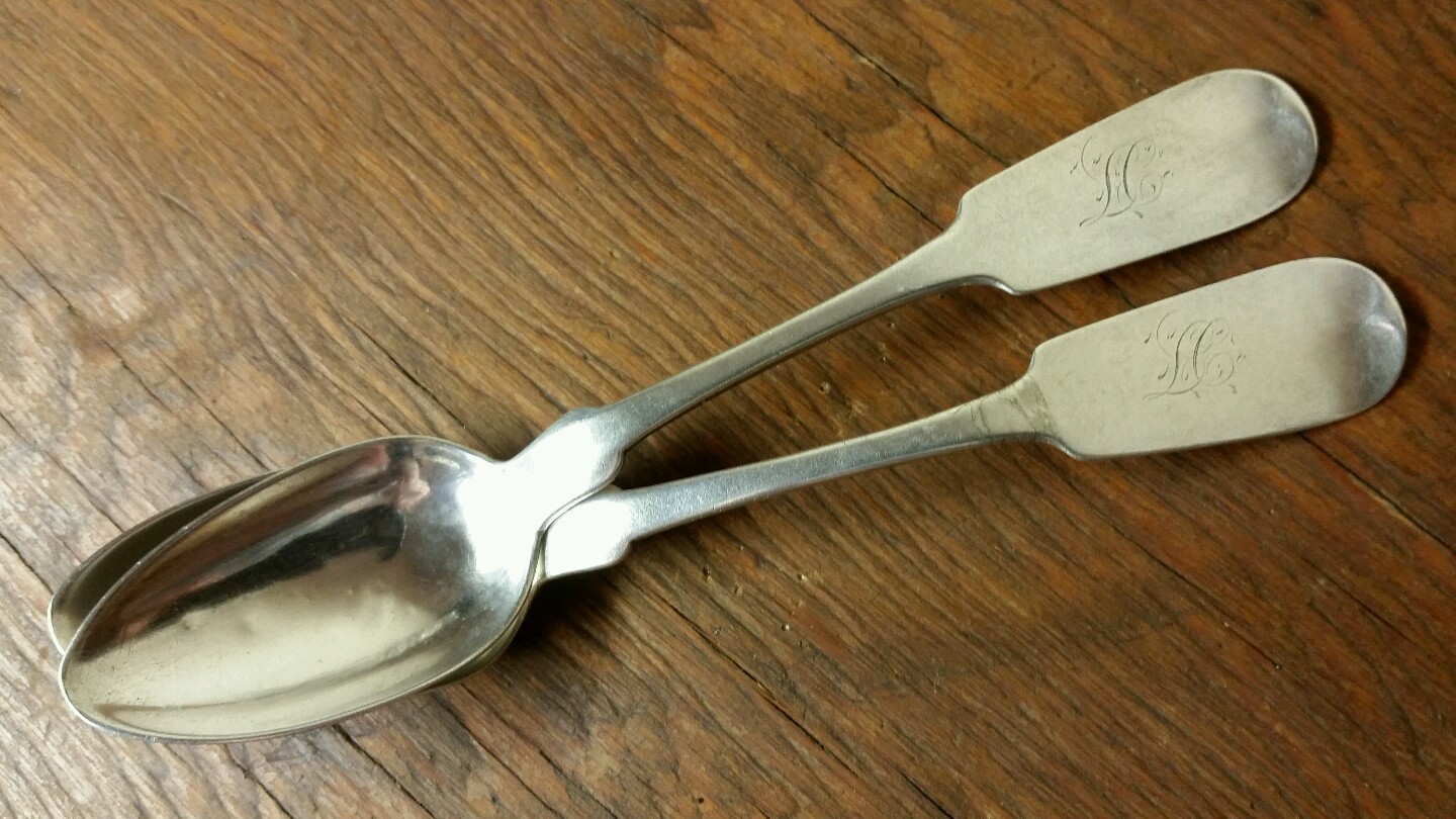 ANTIQUE ROBERT RAIT NEW YORK COIN SILVER TIPPED TEASPOONS(2) - C.1840 ...