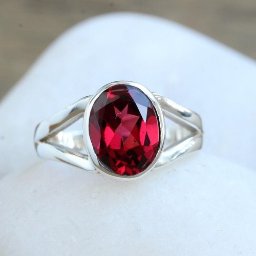 Stunning Red Garnet Gemstone Boho Ring 925 Sterling Silver Middle ...