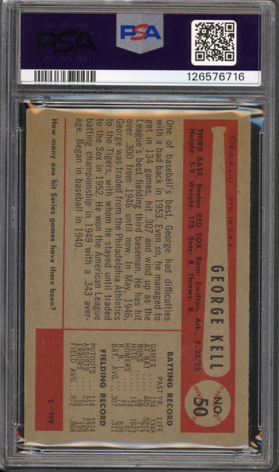 1954 Bowman #50 George Kell PSA 6 Vintage HOF Baseball Card (6716) | eBay