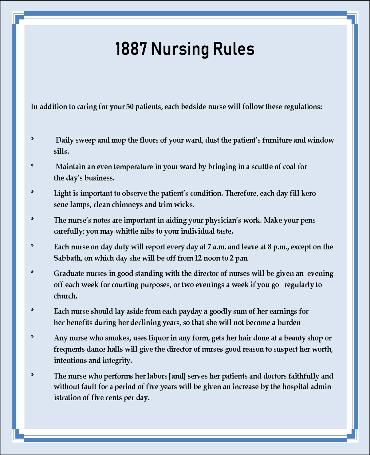 Miniature Victorian 1887 Rules for Nurses Sign -- Dollhouse 1:12 scale ...