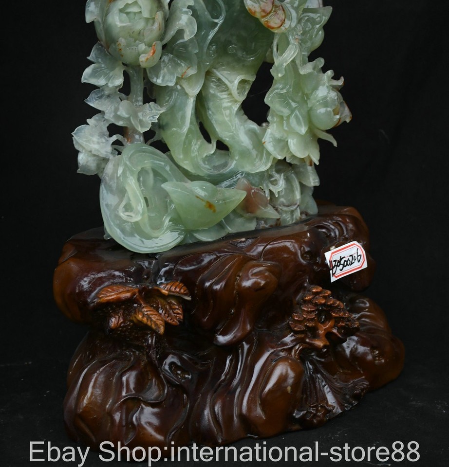21.2" Chinese Natural Green Xiu Jade Carving Flower Ginseng Sculpture ...