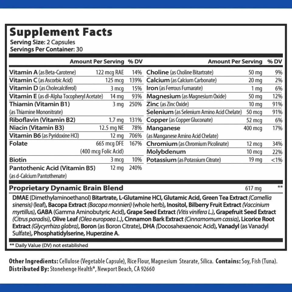 Dynamic Brain Supplement–Focus, Memory & Clarity Support 60 Capsules ...