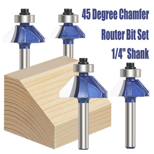 4PCS 45 Degree Chamfer Router Bit 1/4'' Shank Milling Tool Woodworking ...