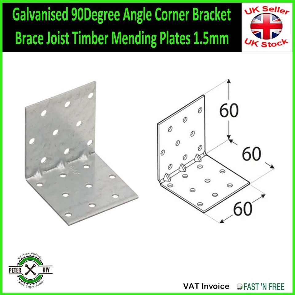 Galvanised 90Degree Angle Corner Bracket Brace Joist Timber Mending ...