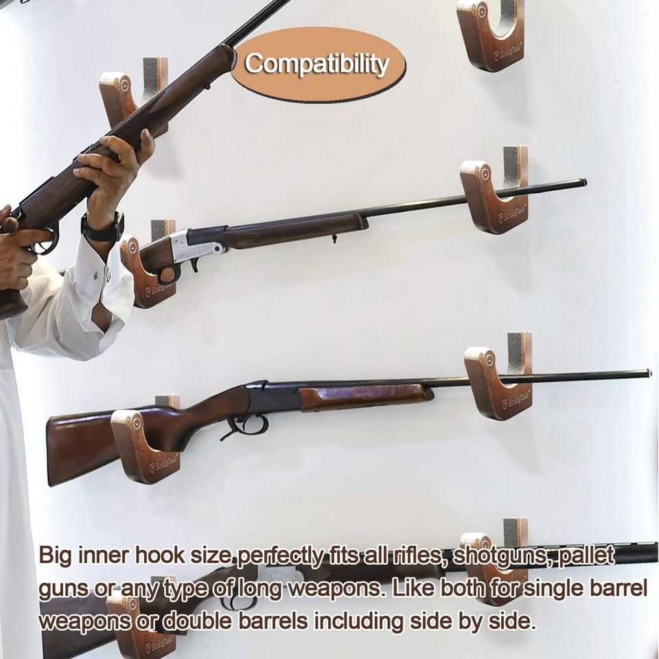 Hardwood Gun Rack for Rifle Shotgun Bow, Solid Wood Wall Mount Hold up ...