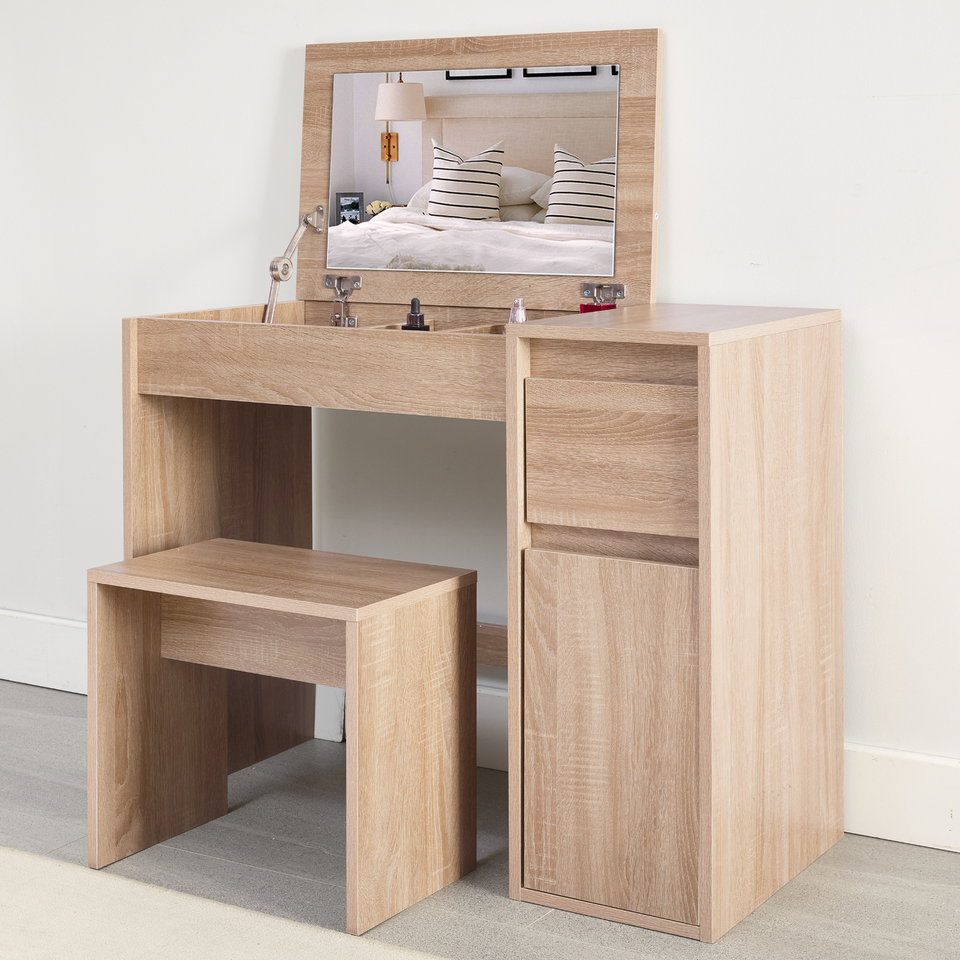 Dressing Table with drawers Mirror Stool Set Bedroom Makeup Desk Vanity ...