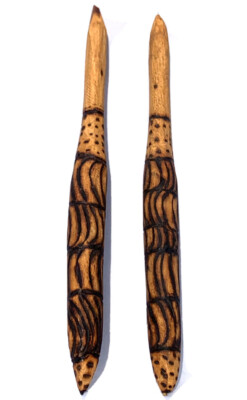 Ethnographic Australian Aboriginal Tribal Burnt Incised Wood Pair Of ...