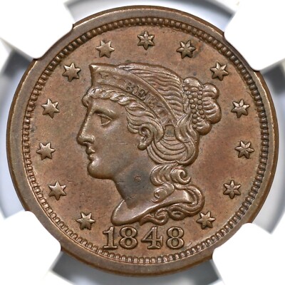 1848 N-5 NGC MS 61 EDS Braided Hair Large Cent Coin 1c | eBay