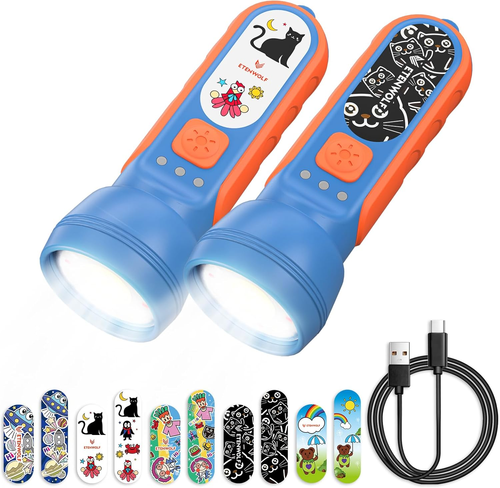L1 Rechargeable Flashlight for Kids(2-Pack),Led Flashlight with Fun DIY ...