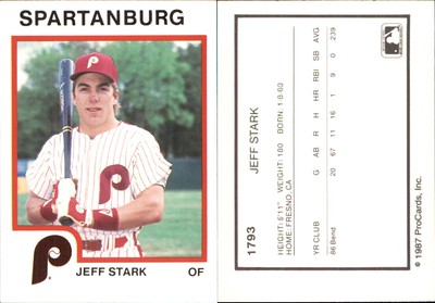 Jeff Stark 1987 ProCards #1793 RC Card Spartanburg Phillies | eBay