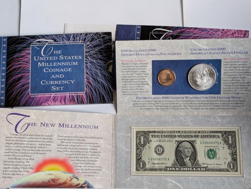 2000 USA Millennium Coinage and Currency Set 99.9% Silver ASE + Dollars ...
