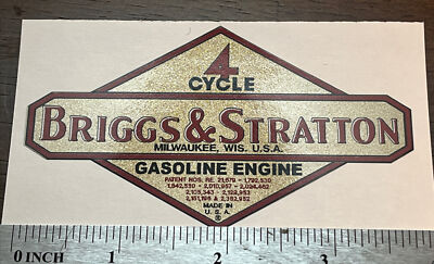 Briggs & Stratton Engine decal old Reproduction 3 3/4" 1949-62 Mid ...
