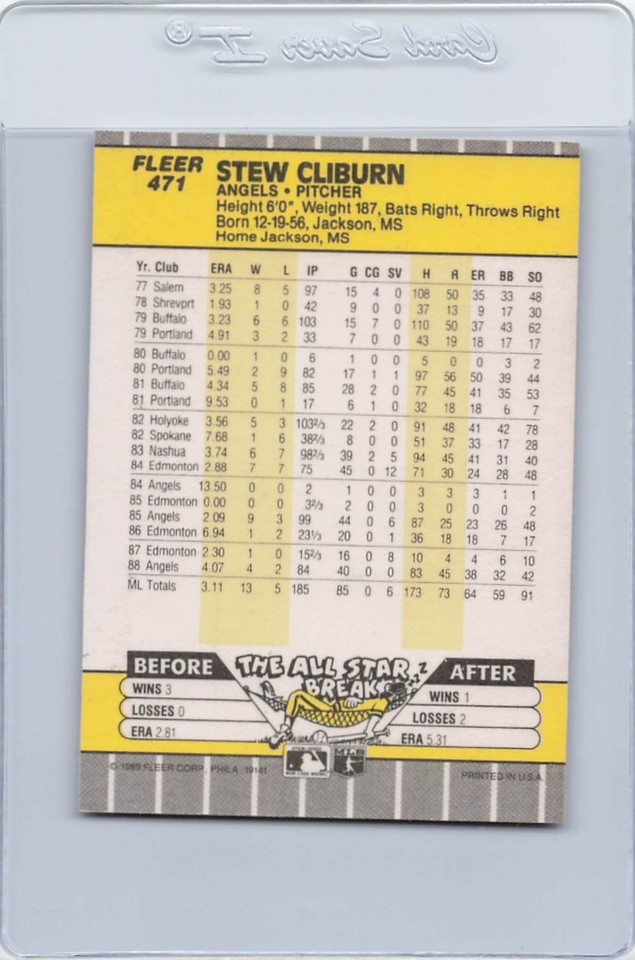 1989 Fleer #471 Stew Cliburn Angels Signed Auto *G5174 | eBay