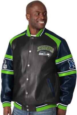 SEATTLE SEAHAWKS GIII Sports NFL Faux Leather Jacket L & 2X | eBay