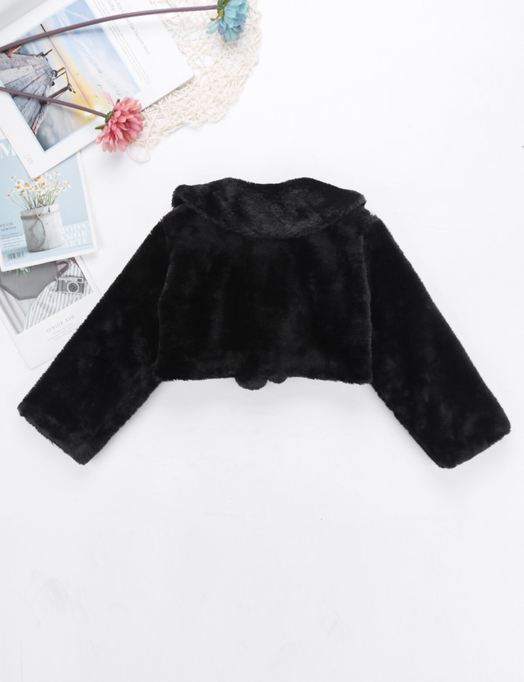 Girls Long Sleeves Faux Fur Bolero Shrug Jacket Wedding Flower Dress ...