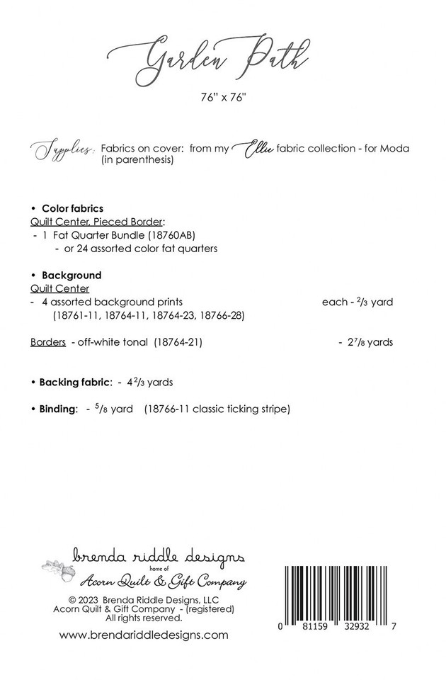 GARDEN PATH Quilt Pattern by Brenda Riddle Designs 76" x 76" | eBay