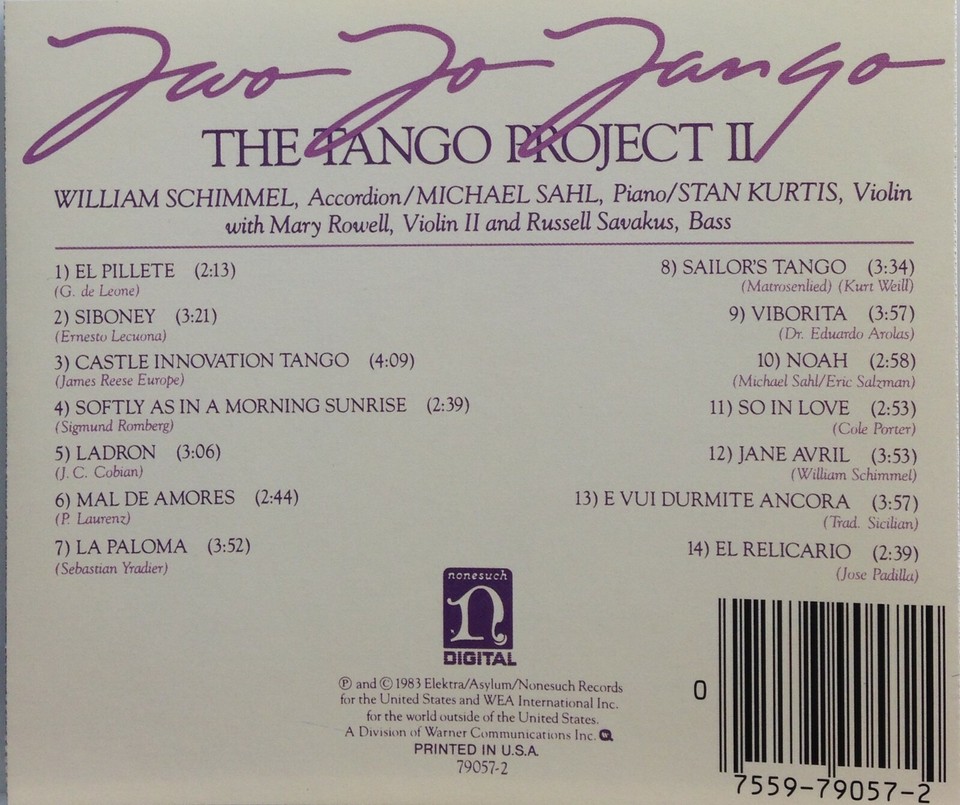 Two to Tango / The Tango Project II (CD 1983 Nonesuch) *Like New ...