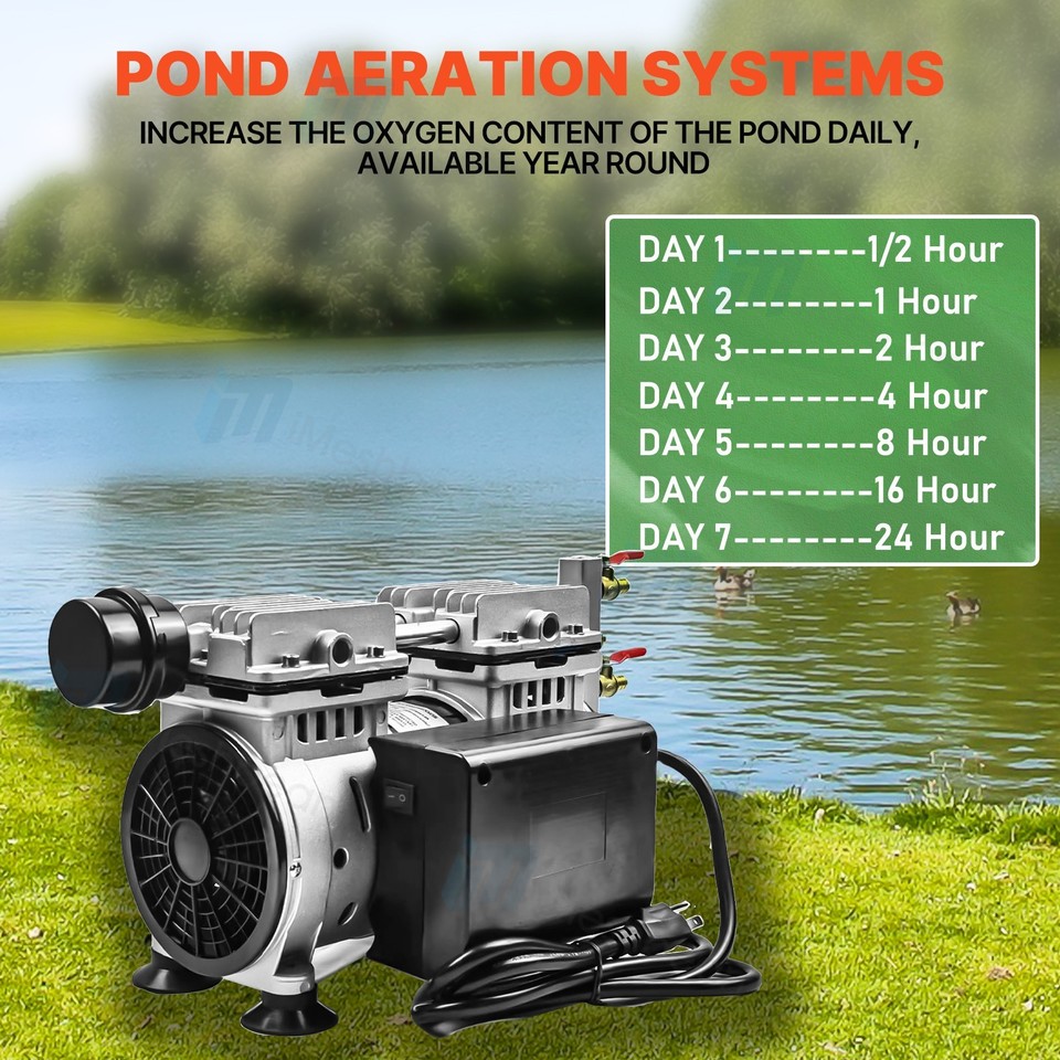 Pond Aerator Lake Aeration System 3/4Hp 100' Weighted Tubing 2 Diffuser ...