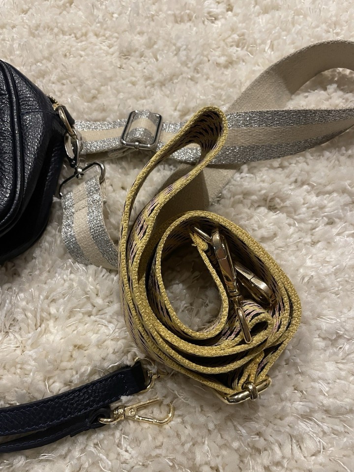 Navy Italian Leather Bag With Original Strap And 2 Additional Material Straps | eBay UK