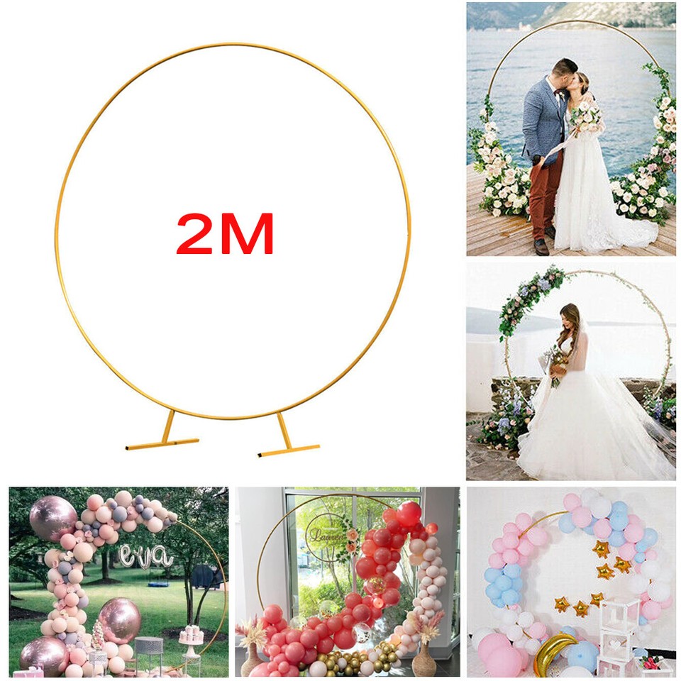 2M Round Hoop Balloon Arch Backdrop Flower Gold Display Stand Frame ...