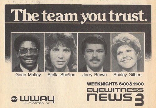 1984 WWAY NORTH CAROLINA TV NEWS AD ~ GENE MOTLEY STELLA SHELTON ...