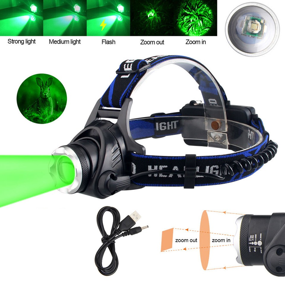 Super Bright LED Headlamp Headlight Green Light Hunting Head Torch ...