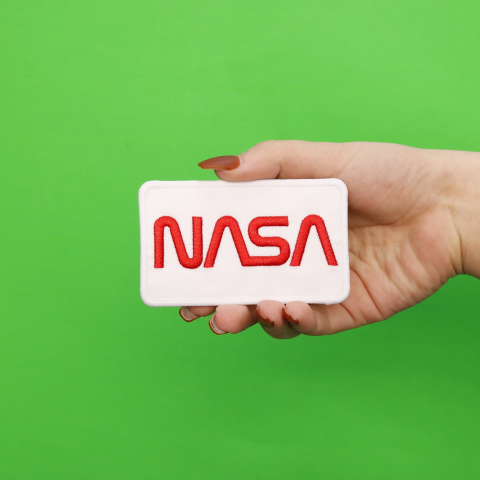NASA Script Logo White Box Embroidered Iron On Patch | eBay