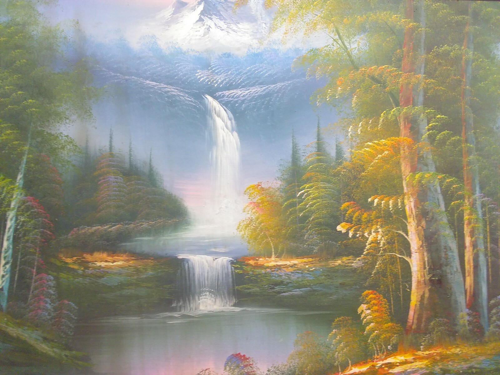 Waterfall Landscape Old Vintage Mid-Century Oil PAINTING Listed artist ...