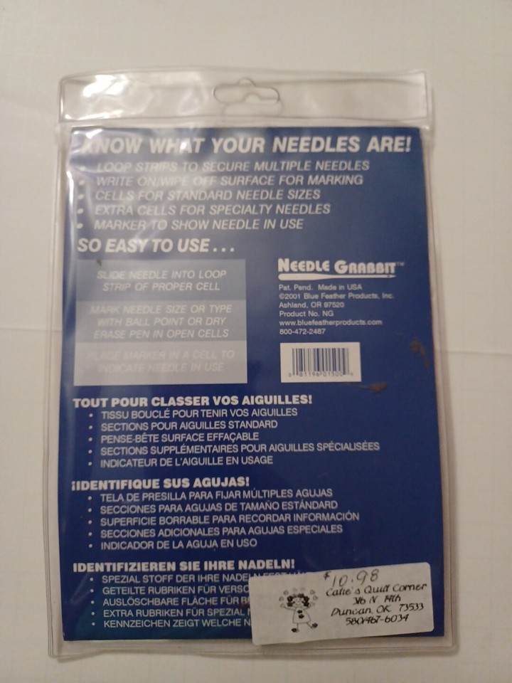 Grabbit Needle Memory with storage pouch, Machine Needle Organizer ...