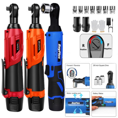 3/8'' Electric Cordless Ratchet Right Angle Wrench Tool Set + 2 Battery ...