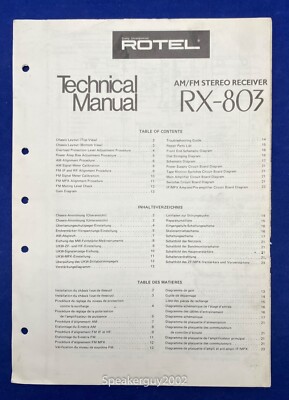 Original Rotel RX-803 Stereo Receiver Technical Manual | eBay
