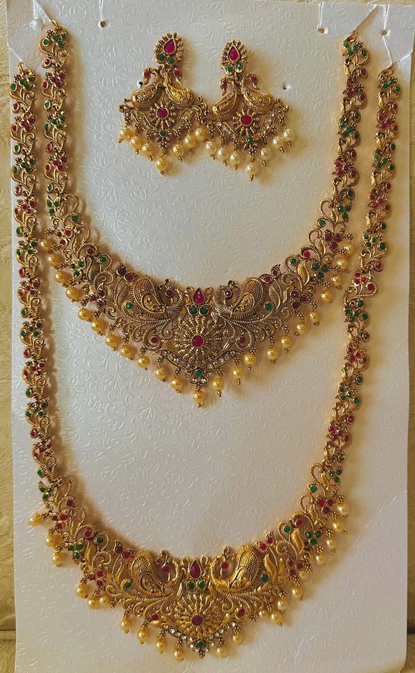 Indian Woman's Fancy Jewellery Combo Set Beautiful Design Gold Plated ...