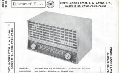 1958 ZENITH A723F A730E Tube RADIO SERVICE Repair MANUAL Photofact ...