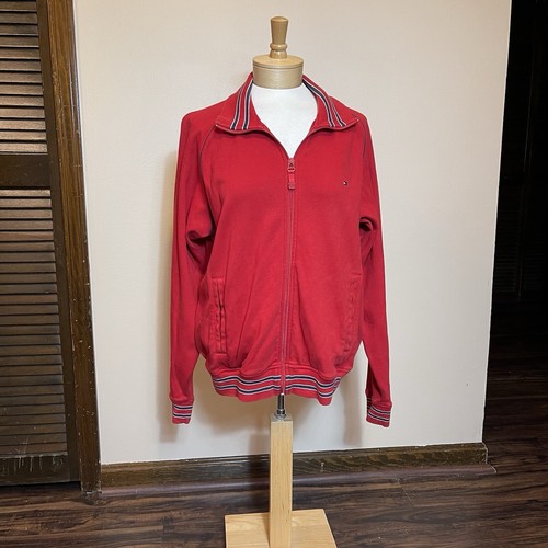 Tommy Hilfiger Red Track Zip Up Jacket Size Medium Stripes Cotton | eBay