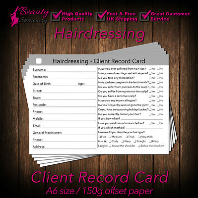 Hairdresser Client Card / Client Record Card / Consultation Card x50 ...