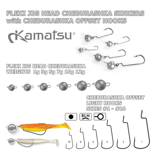 Offset Hooks with Cheb Flexi Jig Head Cheburashka Sinker Soft Lures ...