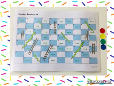 Snakes Ladders Number Bonds To 10 Game With Counters KS1/homeschooling ...