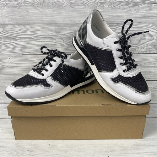 Remonte White And Black Leather Trainers With Animal Print Detail Size ...