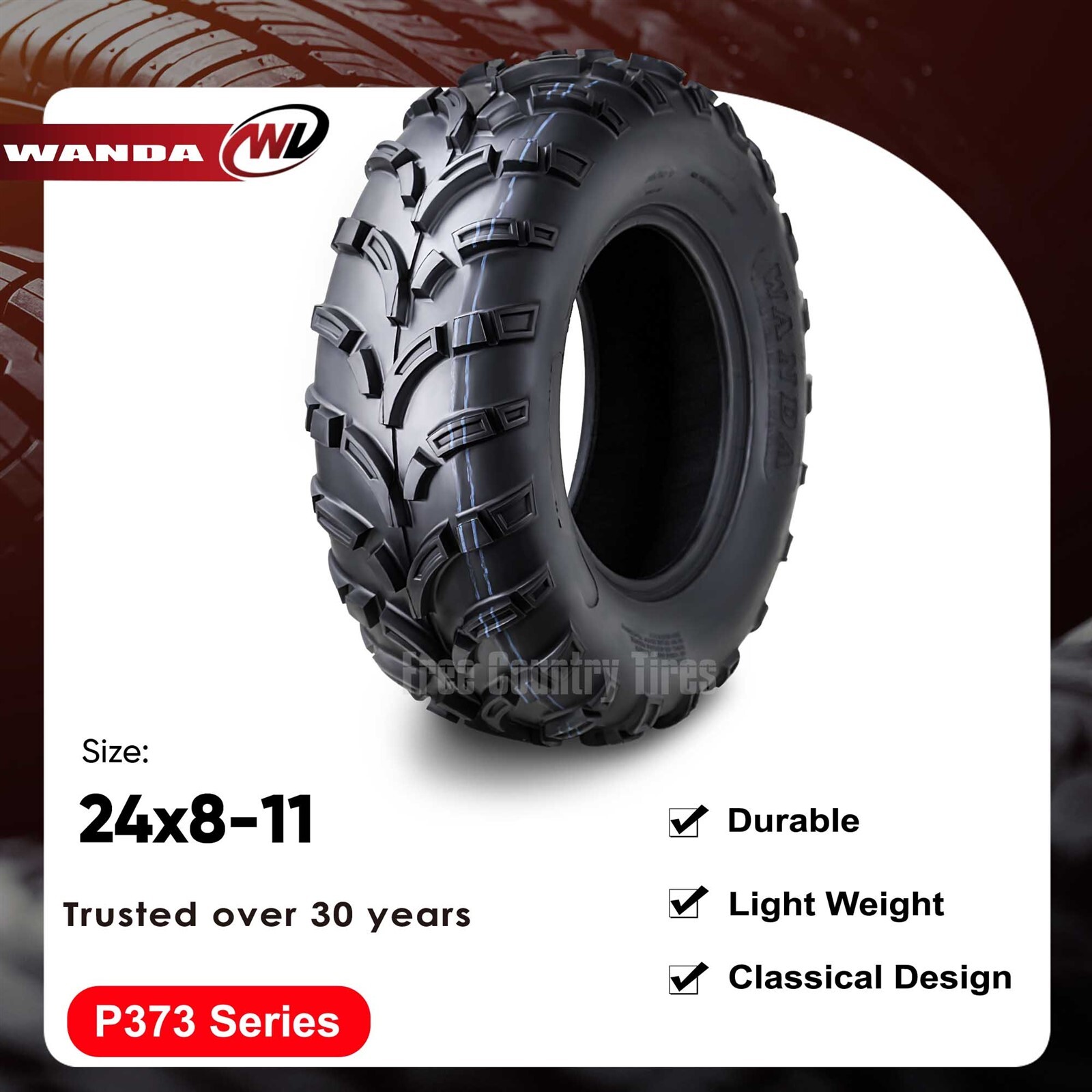 WANDA UTV ATV Tires 24x8-11 24x8x11 205/80-11 /6PR Lit Mud P373 Set 2 ...