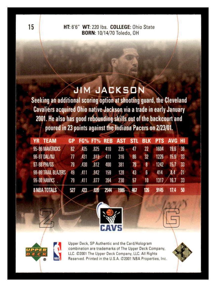 2000-01 SP Authentic #15 Jim Jackson | eBay
