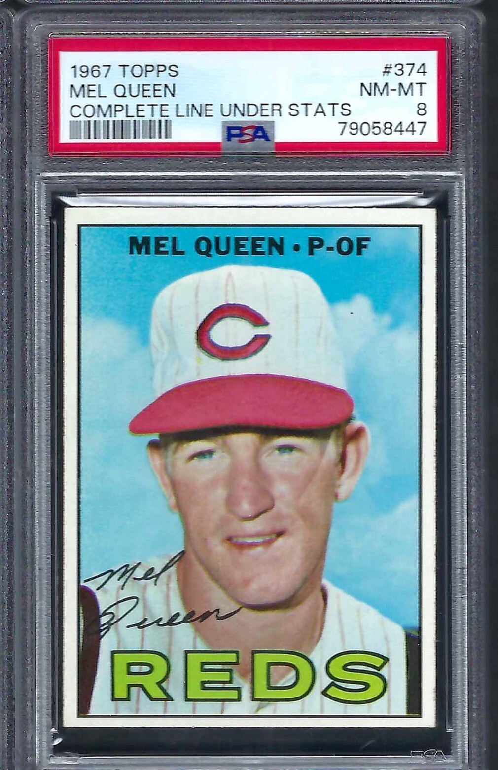 1967 Topps # 374 Mel Queen Reds Complete Line Under Stats NM MT PSA 8 ...