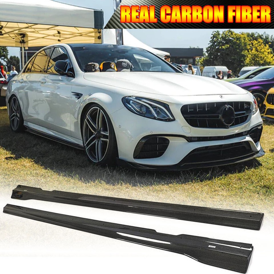 REAL CARBON Side Skirts Extension Lips For Mercedes W213 E43 E53 E63 ...
