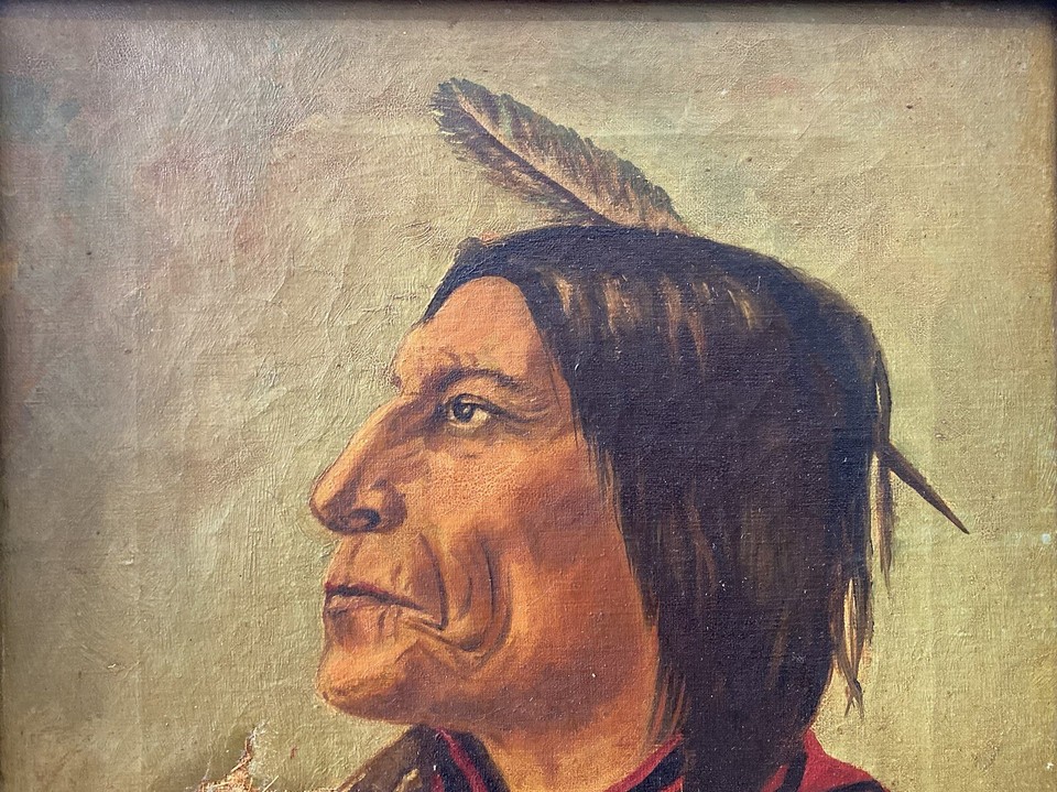🔥 Historic Antique 19th Native American Indian Painting - Chief WOLF ...