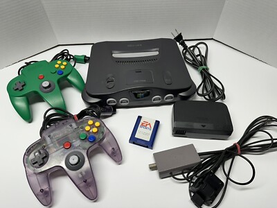 Nintendo N64 Console Cords Purple & Green Controller Memory Card RF ...