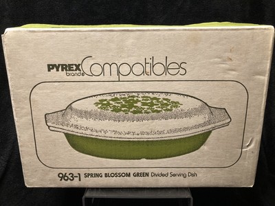 NEW IN SEALED BOX Pyrex Spring Blossom Green Glass Divided Serving Dish ...