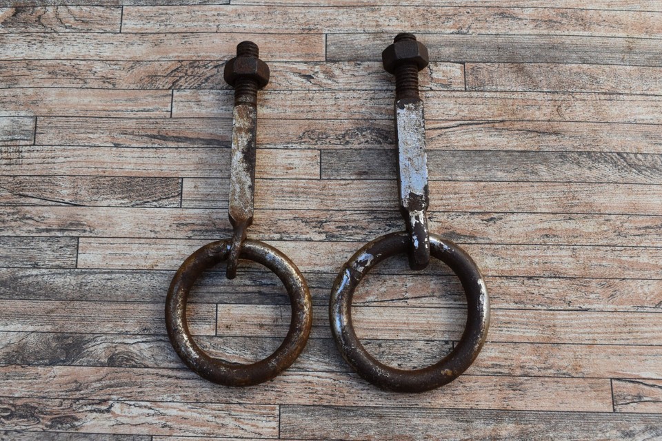 2pc Vtg Iron Handmade Horse Tie Hitching Post Ring Stable Harness Tool ...