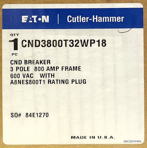 EATON CUTLER HAMMER CND3800T32W P18 3 Pole 800 AMP Type CND LSI Circuit ...
